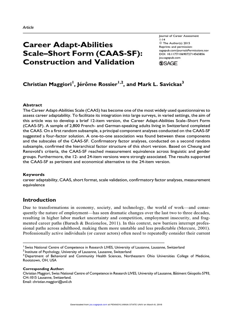 Career Adapt-Abilities Scale-Short Form (CAAS-SF) : Construction and ...