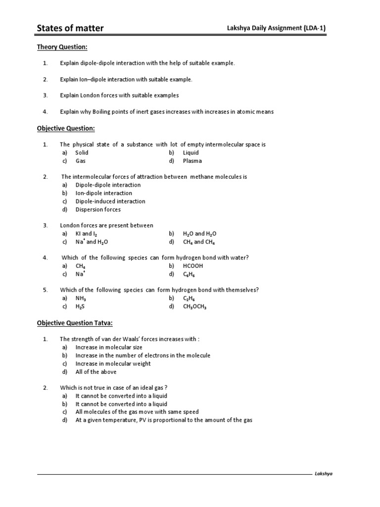 States of Matter: Lakshya Daily Assignment (LDA-1) Theory Question ...