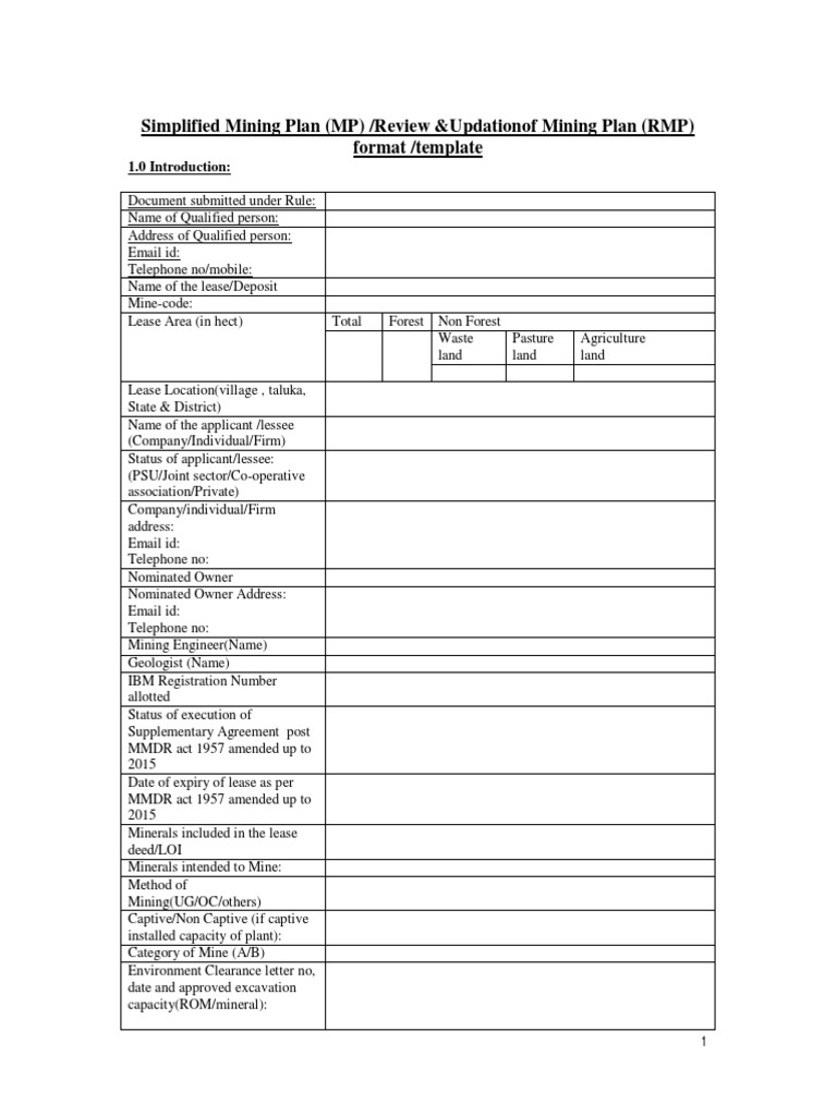 Simplified Mining Plan (MP) /review &updationof Mining Plan (RMP ...