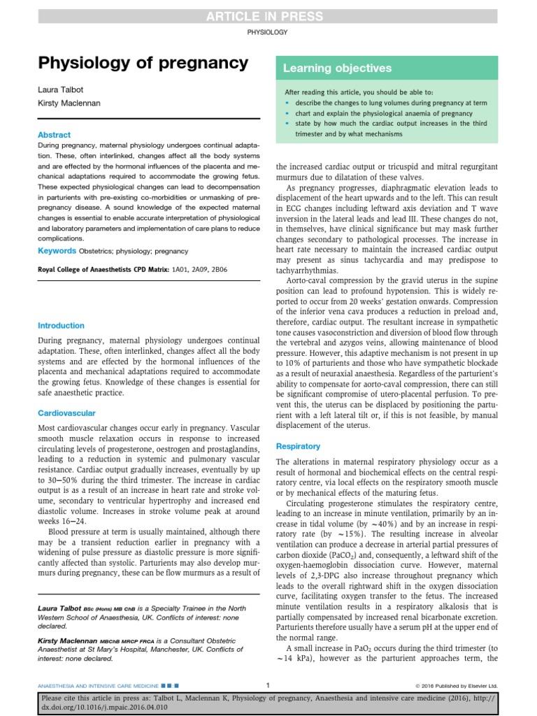 Physiological Adaptations of Pregnancy: Understanding the Complex ...