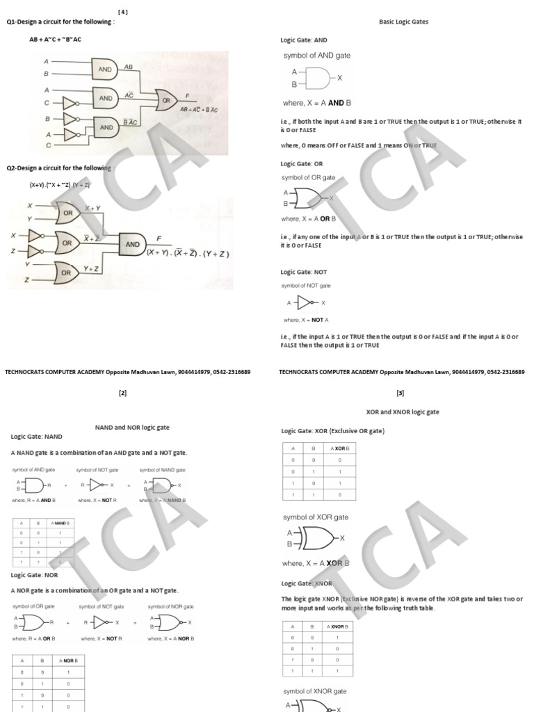 Q1-Design A Circuit For The Following: Ab + A C + B Ac: Basic Logic ...