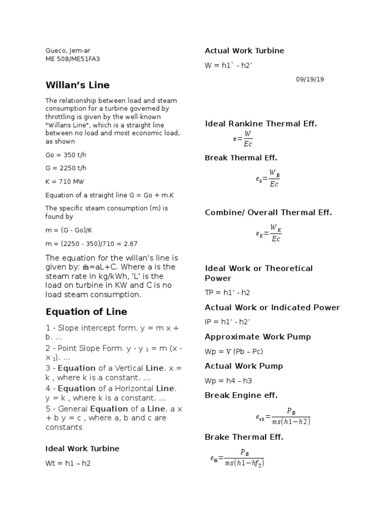 Willan's Line: Actual Work Turbine | PDF | Watt | Power (Physics)