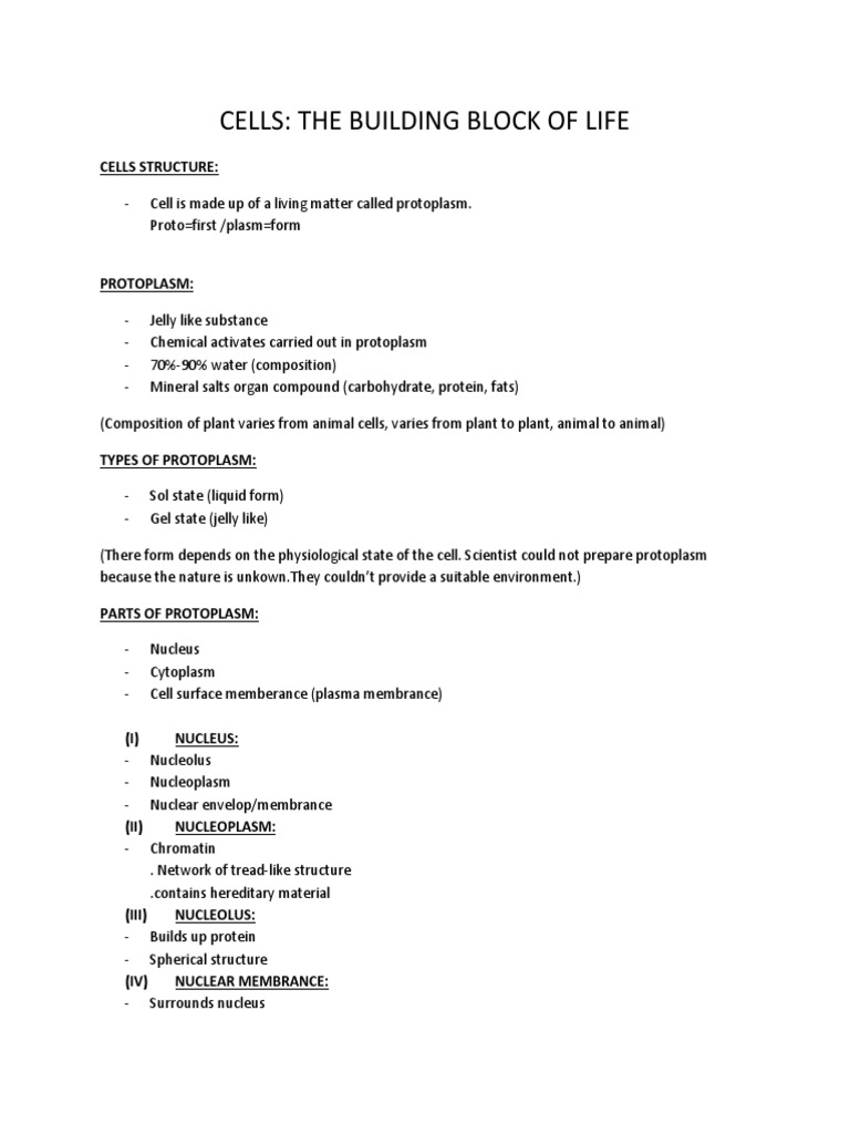 Cells: The Building Block of Life | PDF