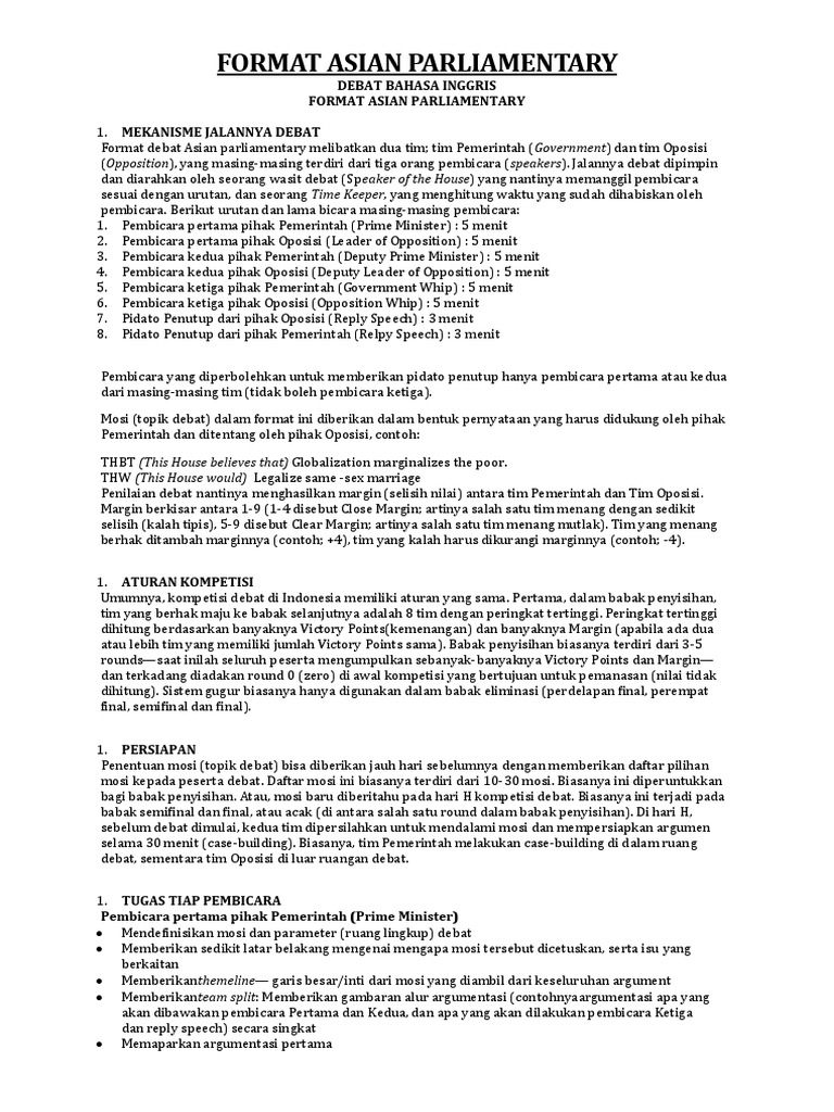 Asian Parliamentary Format | PDF