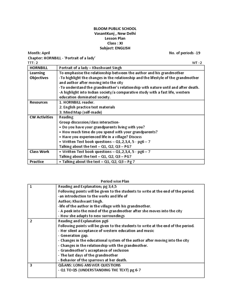 Lesson Plans Class XI | PDF | Poetry | Reading Comprehension