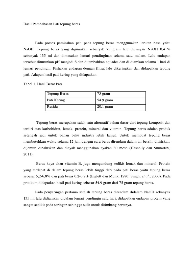 Proses Pembuatan Pati Beras | PDF