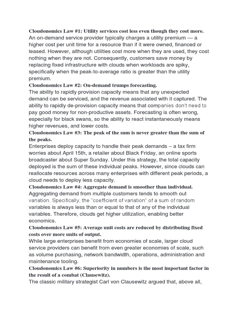 Cloudonomics Laws | PDF | Scalability | Cloud Computing