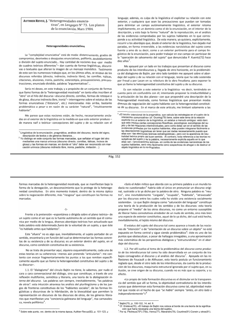 Heterogeneidades Enunciativas, de Authier Revuz | PDF | Jacques Lacan ...