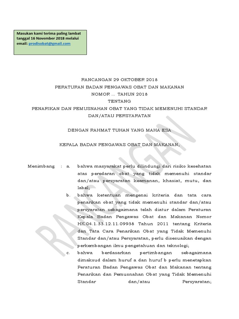 Penarikan dan Pemusnahan Obat BPOM | PDF
