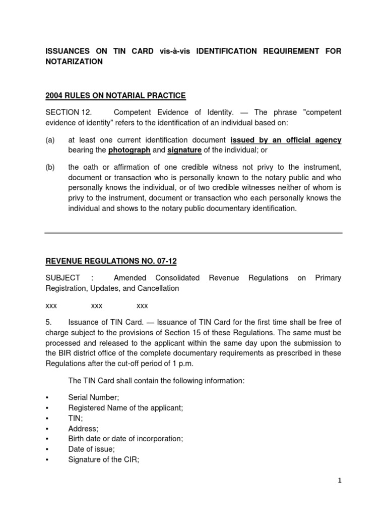 TIN Card As ID For Notarization Purposes | PDF | Identity Document ...