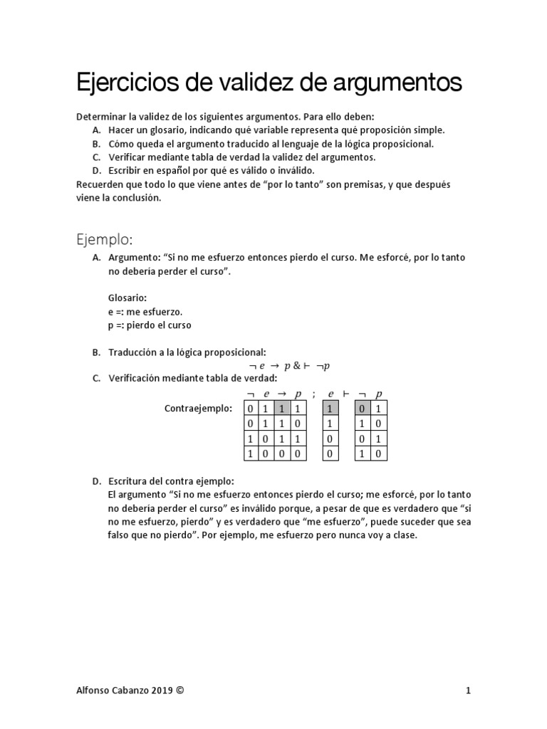 Ejercicios de Validez de Argumentos | PDF | Argumento | Proposición