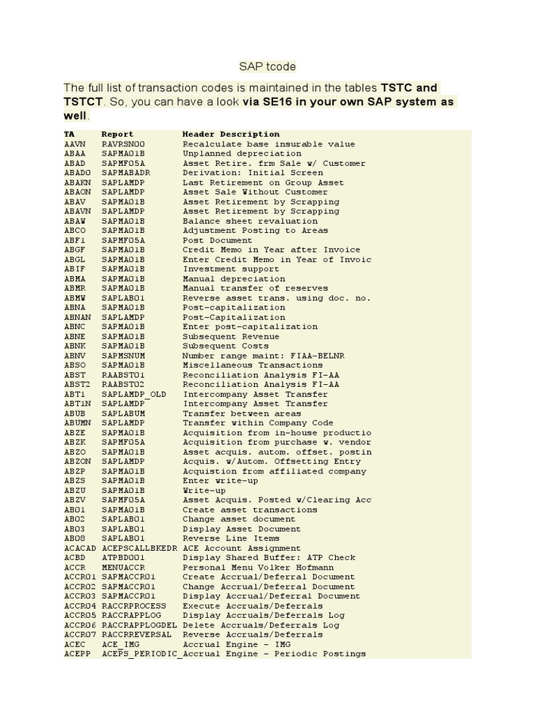SAP Tcode - Odt | PDF | Computing | Software