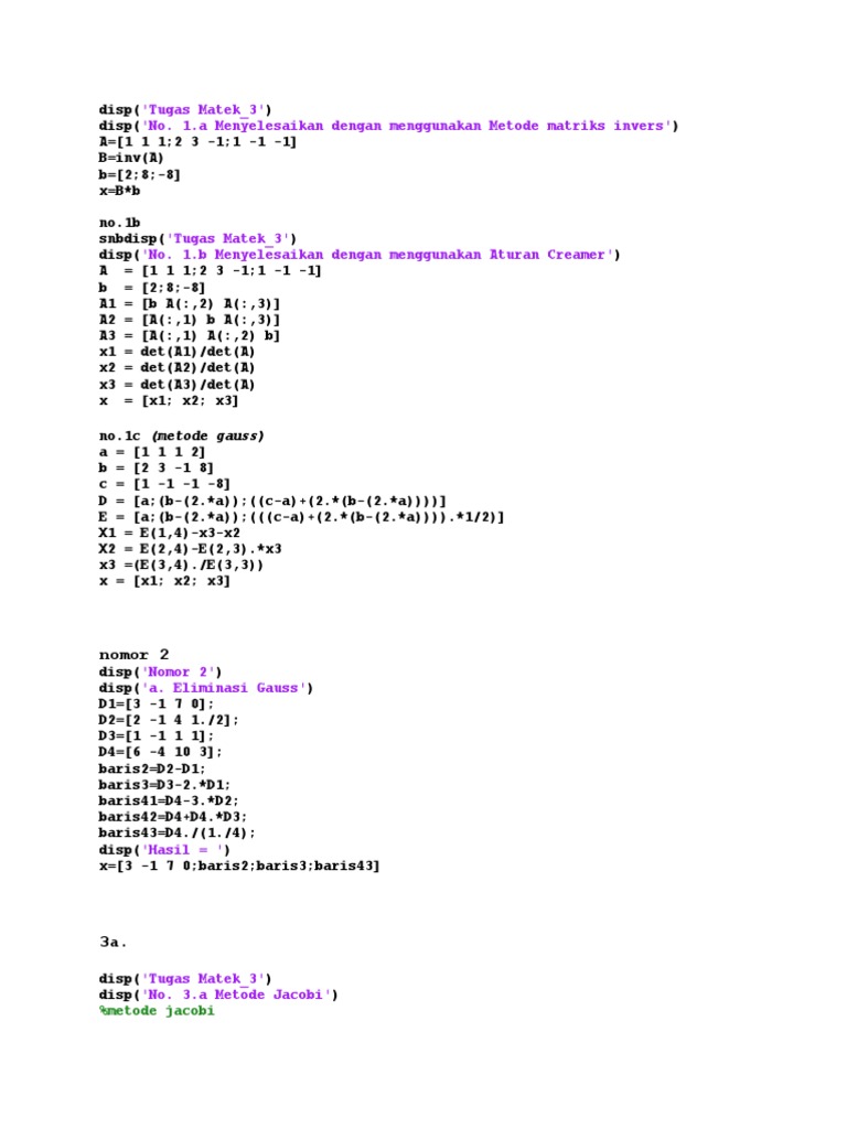 'Tugas Matek - 3' 'No. 1.a Menyelesaikan Dengan Menggunakan Metode Matriks Invers' | PDF ...