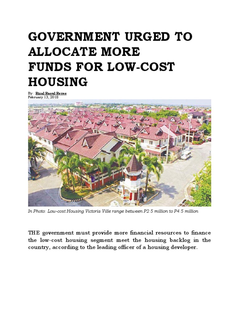 Government Urged To Allocate More Funds | PDF | Affordable Housing ...