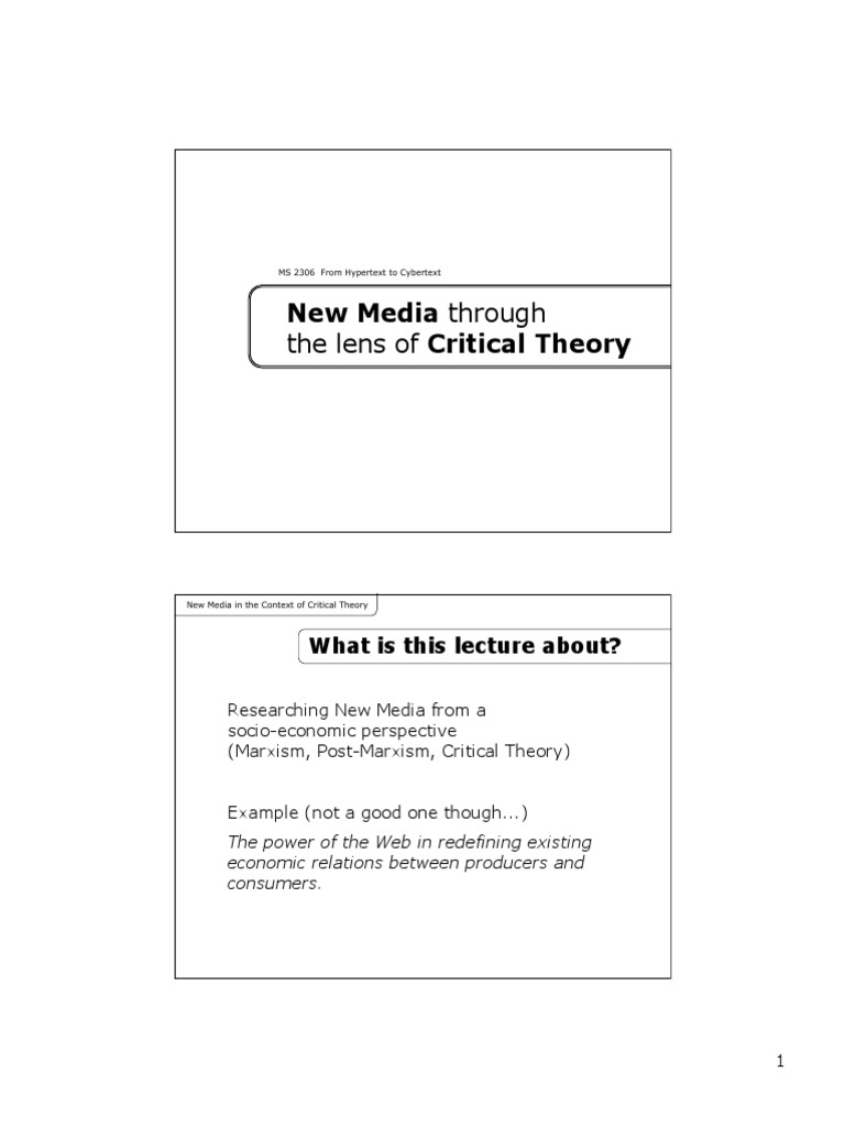 New Media Through: The Lens of Critical Theory | PDF | Frankfurt School ...