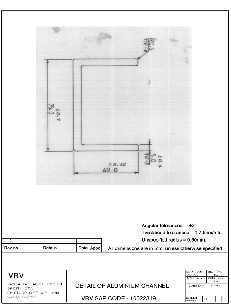 Detail of Aluminium Channel - VRV SAP CODE - 10022319 | PDF