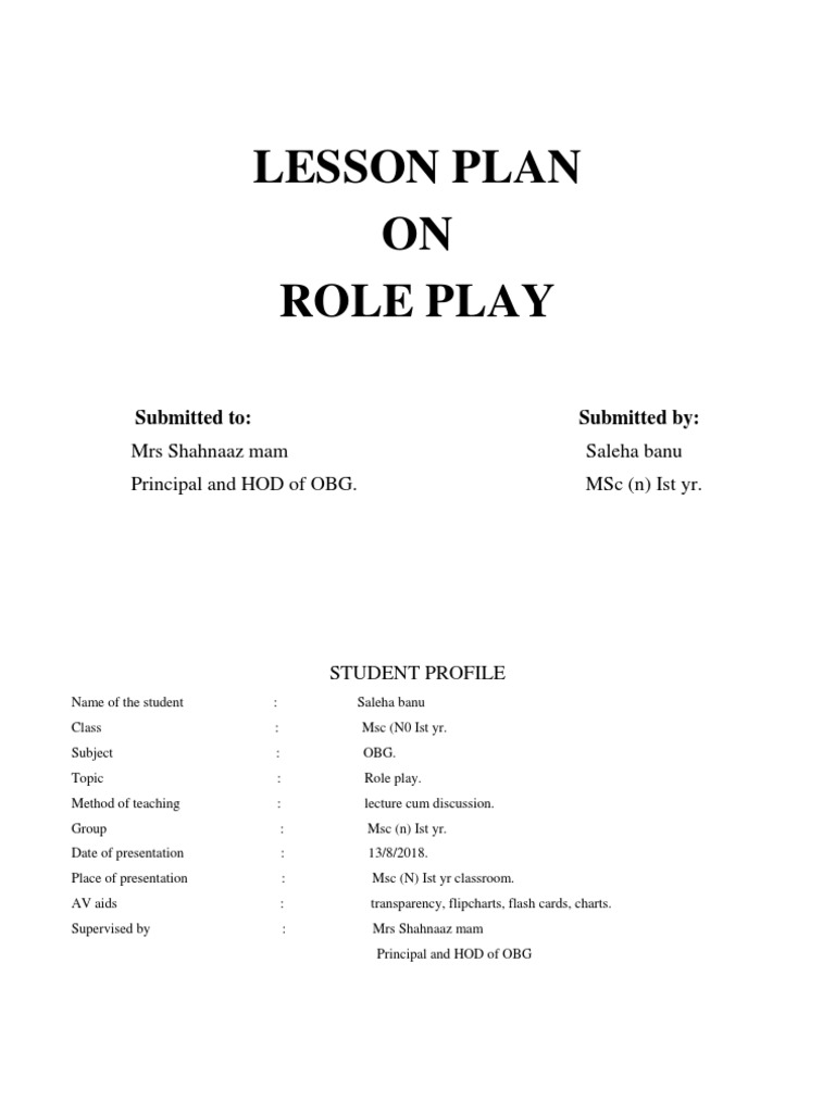 Lesson Plan ON Role Play: Submitted To: Submitted By | Psychotherapy ...