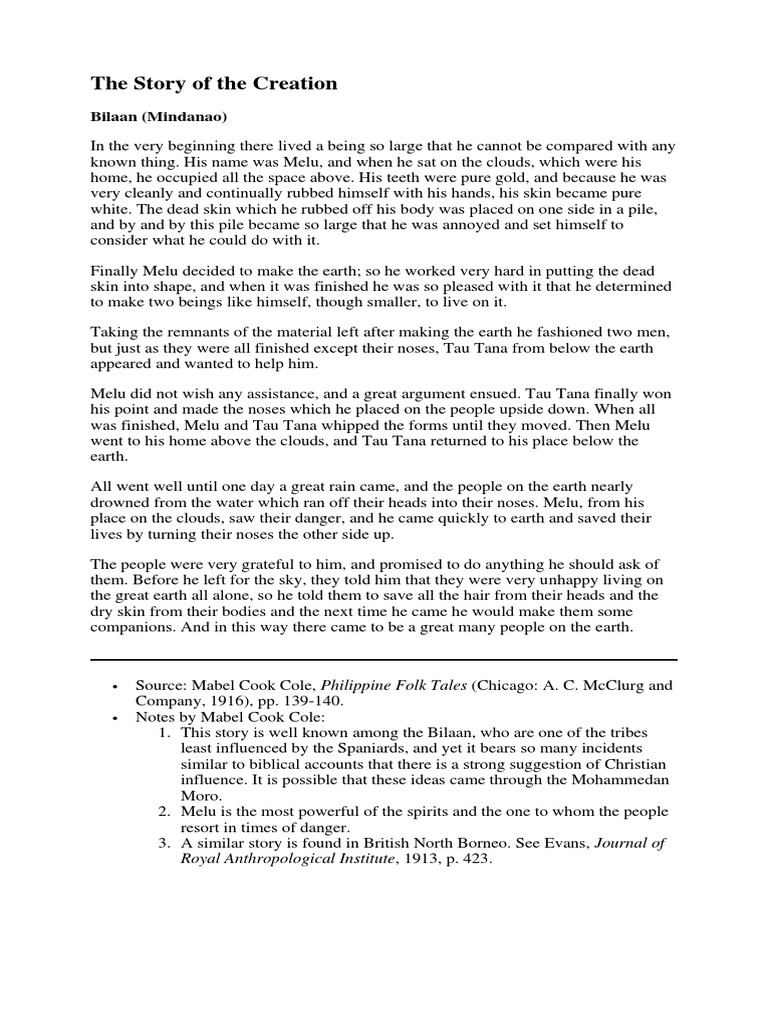 The Story of The Creation: Bilaan (Mindanao) | PDF
