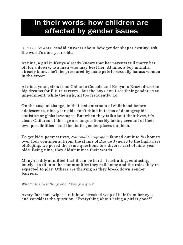 1 How Children Are Affected by Gender Issues | PDF | Gender | Gender ...