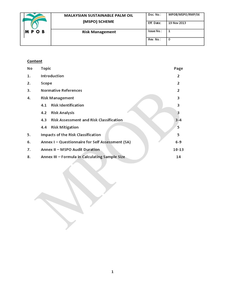Malaysian Sustainable Palm Oil (Mspo) Scheme Risk Management | PDF ...