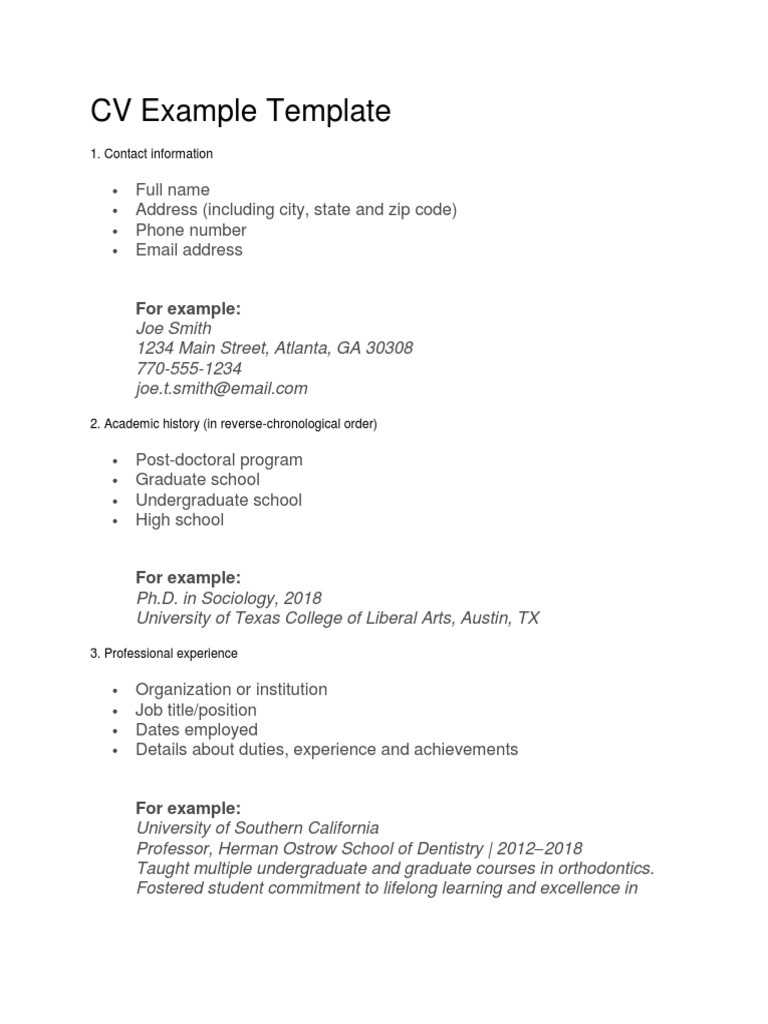 CV Example Template Guide | PDF | Behavior Modification | Learning