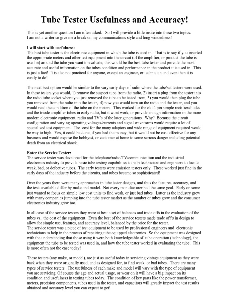 Tester Usefulness Accuracy | Download Free PDF | Vacuum Tube | Software ...