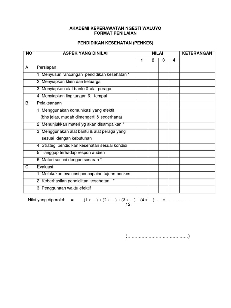 Format Penilaian Penkes | PDF