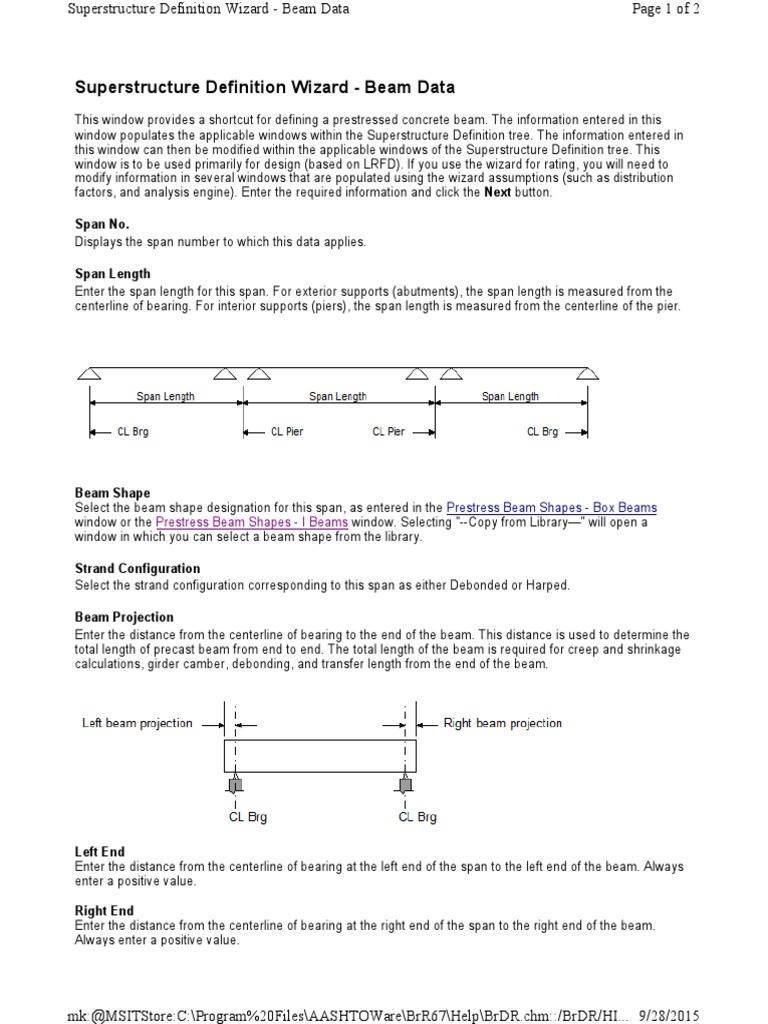 Superstructure Definition Wizard - Beam Data: Span No | PDF | Beam ...