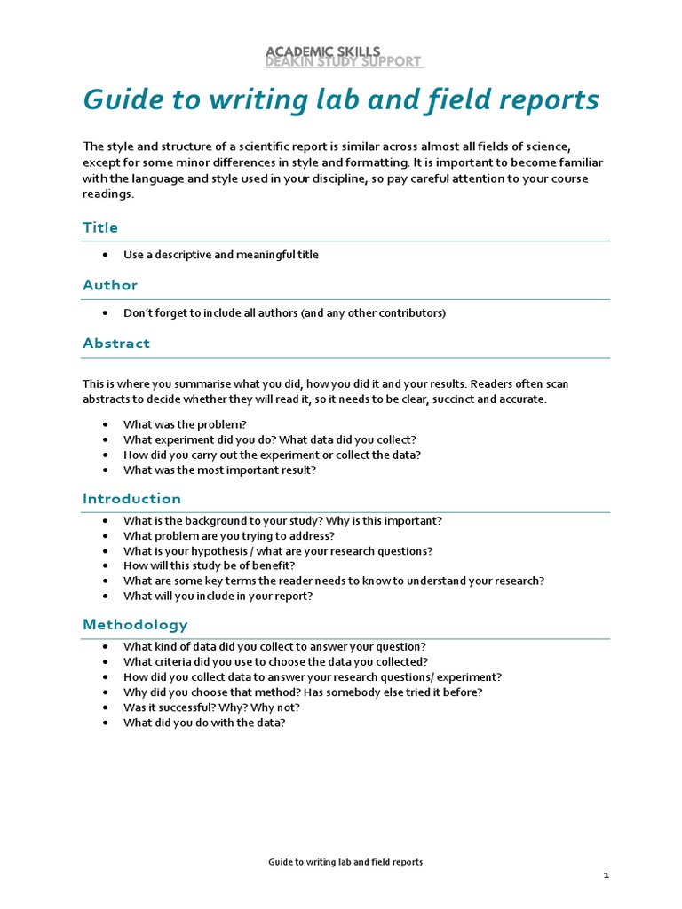 Guide To Writing Lab and Field Reports: Title | PDF | Scientific Method ...