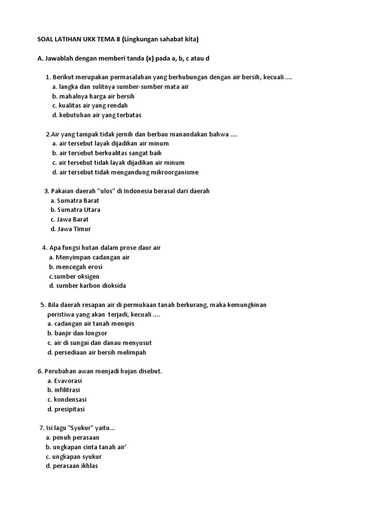 Soal Latihan Ukk Tema 8 | PDF