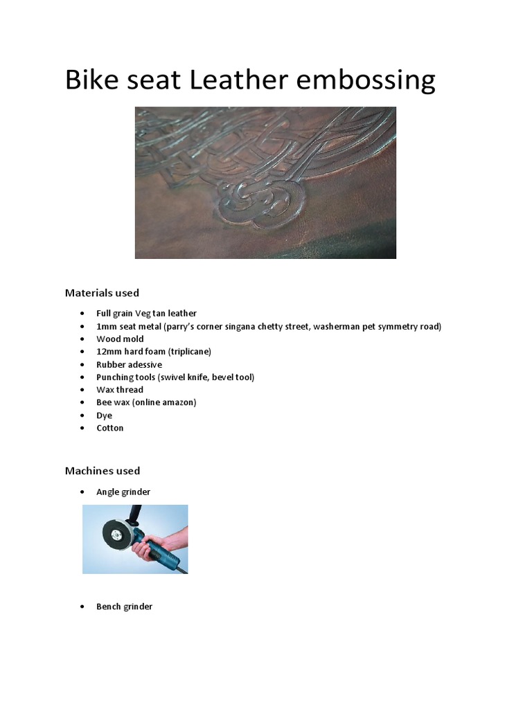 Bike Seat Leather Embossing: Materials Used | PDF