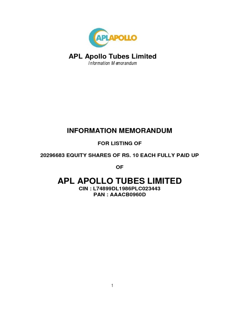 APL Apollo Tubes Equity Shares Listing Info | PDF | Pipe (Fluid ...