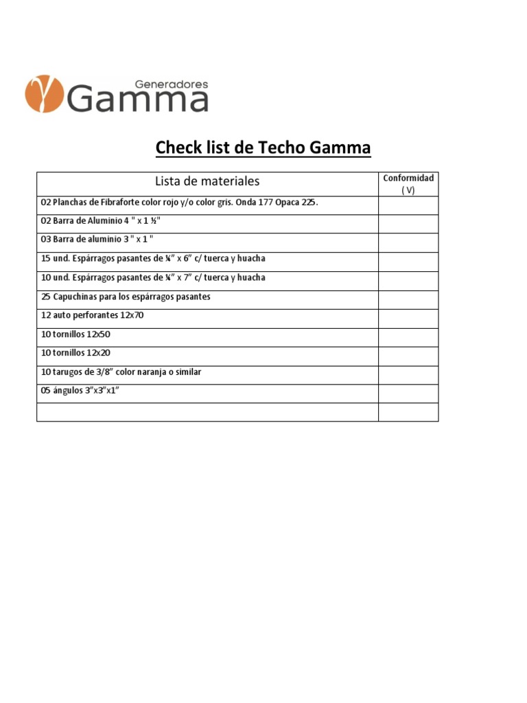 Check List de Techo Fibraforte | PDF