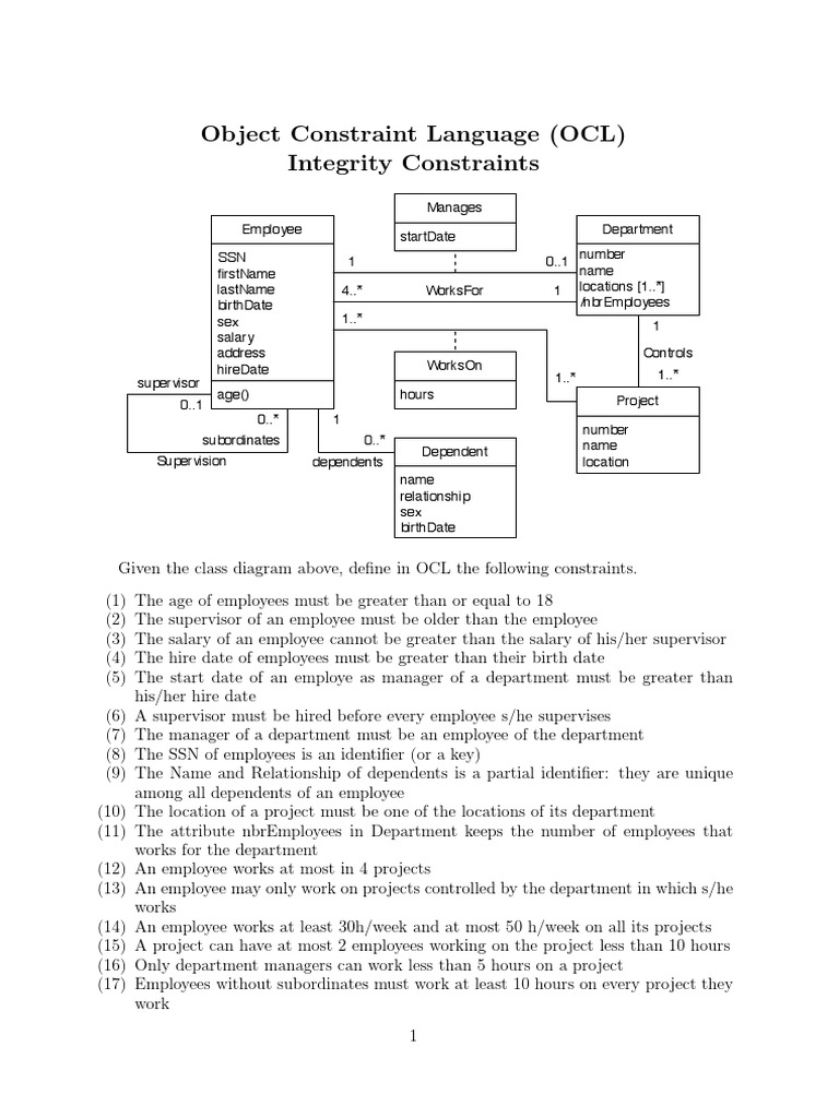 Object Constraint Language Ocl Integrity Constraints Pdf Teaching Mathematics