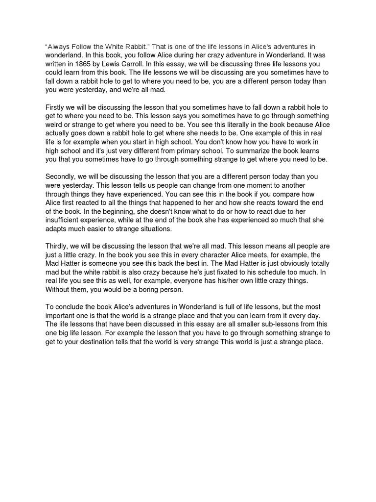 Life Lessons From Alice in Wonderland Essay | PDF | Alice (Alice's ...