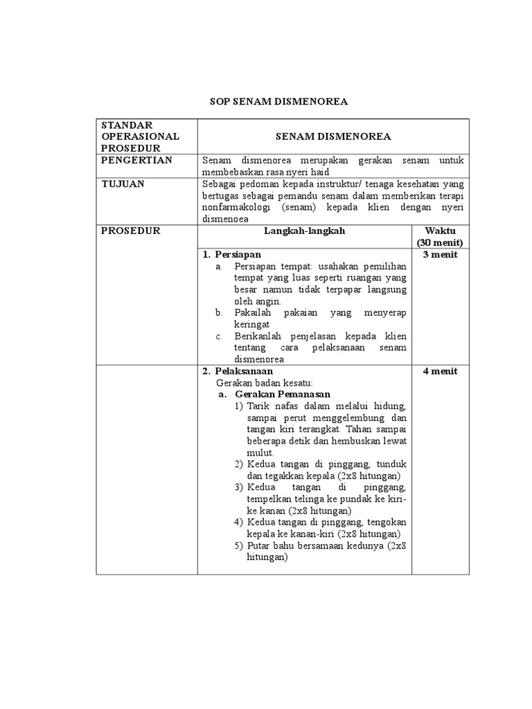 Sop Senam Dismenorea | PDF