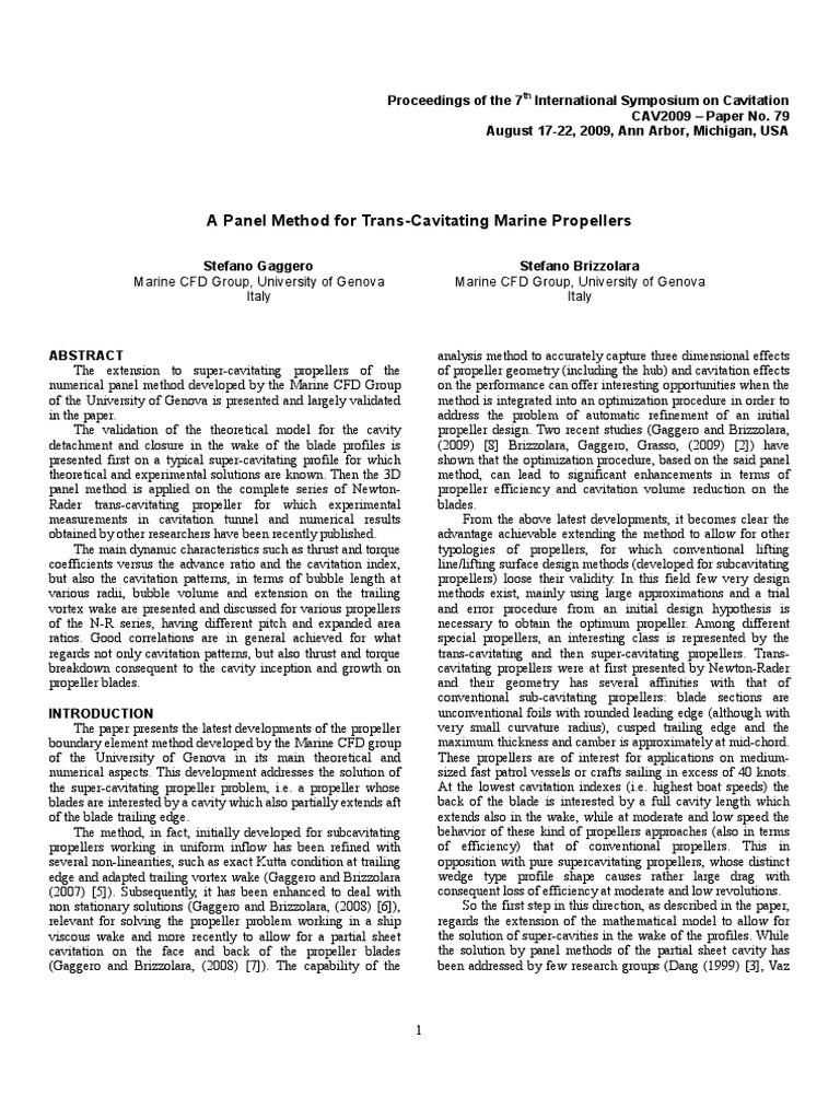 A Panel Method For Trans-Cavitating Marine Propellers | Download Free ...