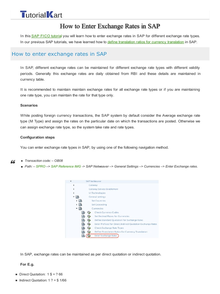 How To Enter Exchange Rates in Sap | PDF | Exchange Rate | Currency
