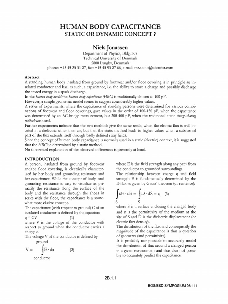 Electrostatic Effects Human Body | PDF | Capacitance | Capacitor