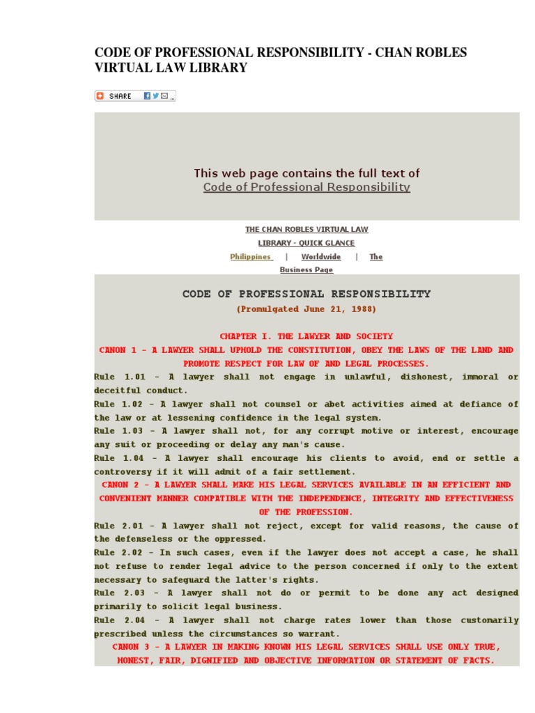 Code of Professional Responsibility | PDF | Lawyer | Practice Of Law