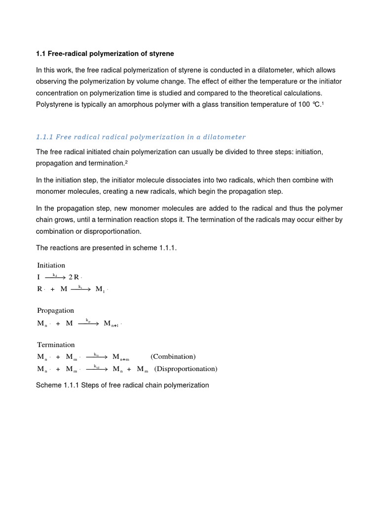 1.1 Free Radical Polymerization of Styrene | PDF | Polymerization ...