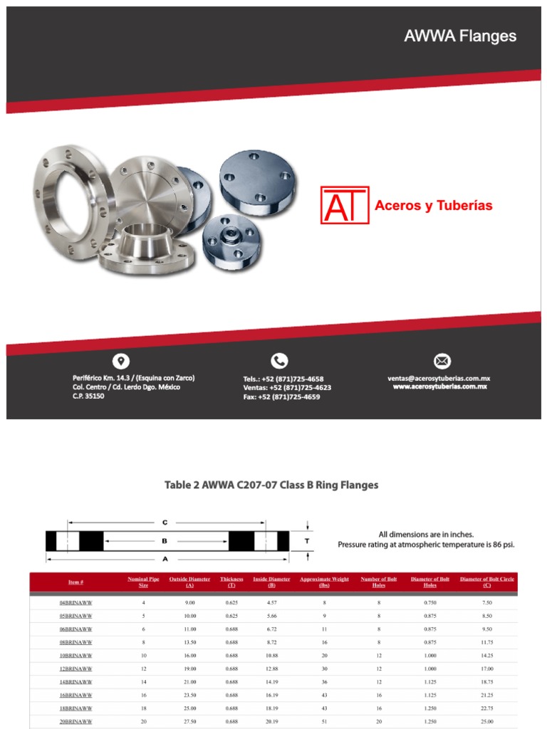 Catalogo de Bridas Awwa PDF | PDF | Mechanical Engineering | Pressure