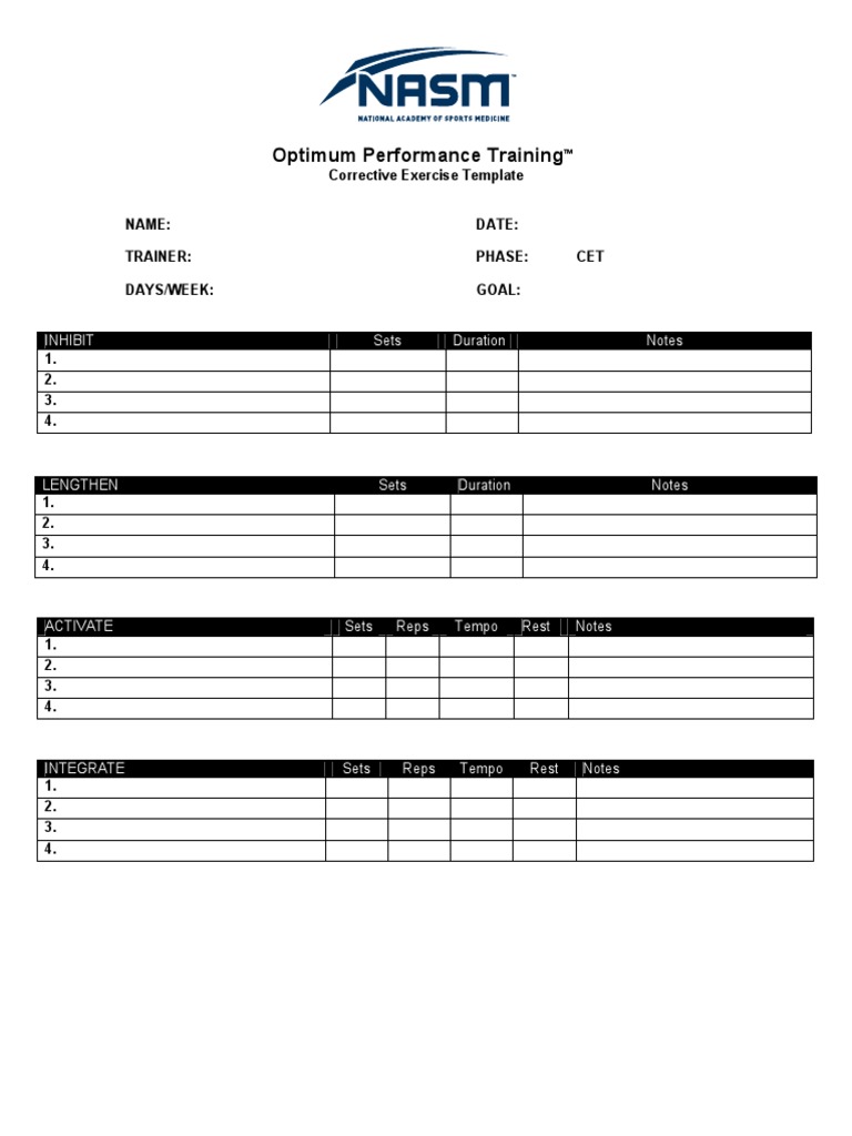 OPT-corrective Exercise Template PDF | PDF