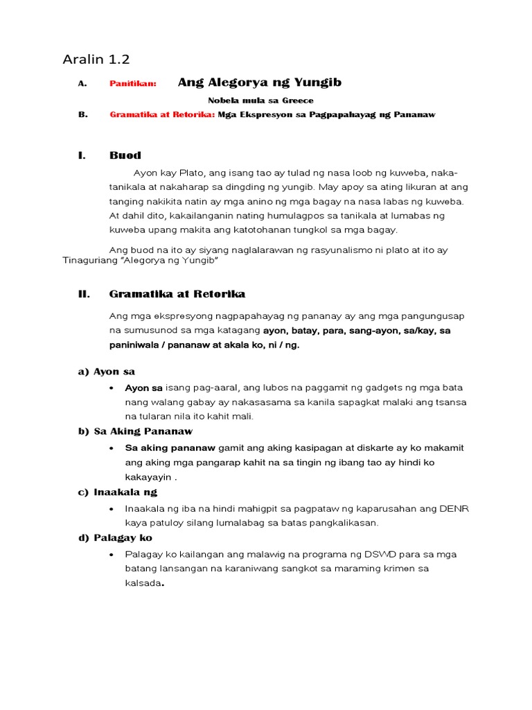 Filipino Aralin 1.2 | PDF