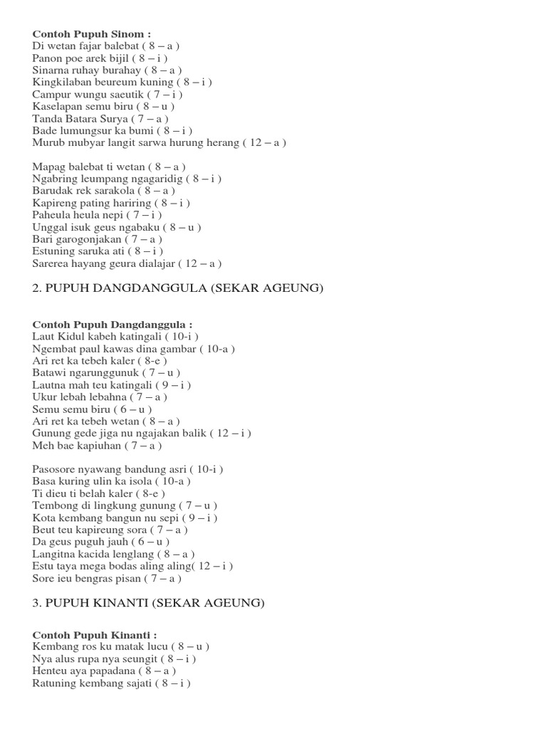 Contoh Pupuh Sinom dan Variasinya | PDF