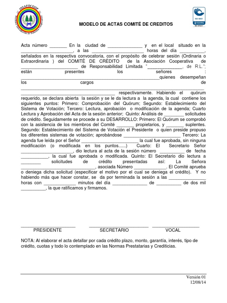Modelo de Acta Comite de Credito PDF | PDF | Gobierno