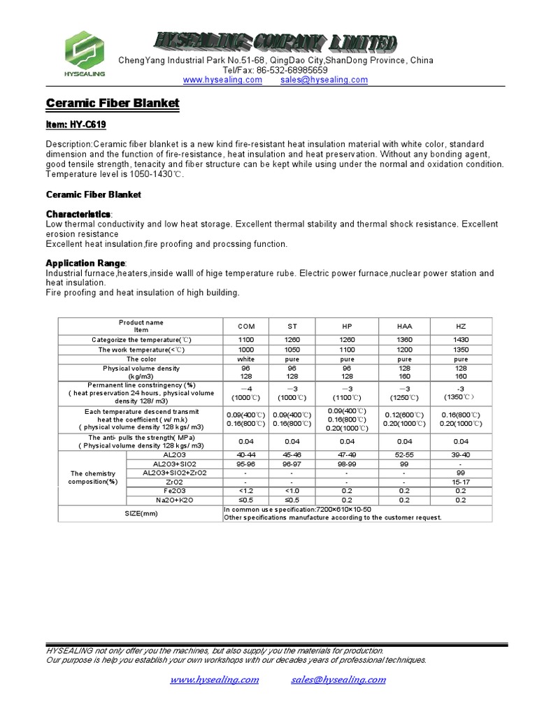 Ficha Técnica Ceramic Fiber Blanket | PDF | Ceramics | Thermal Insulation