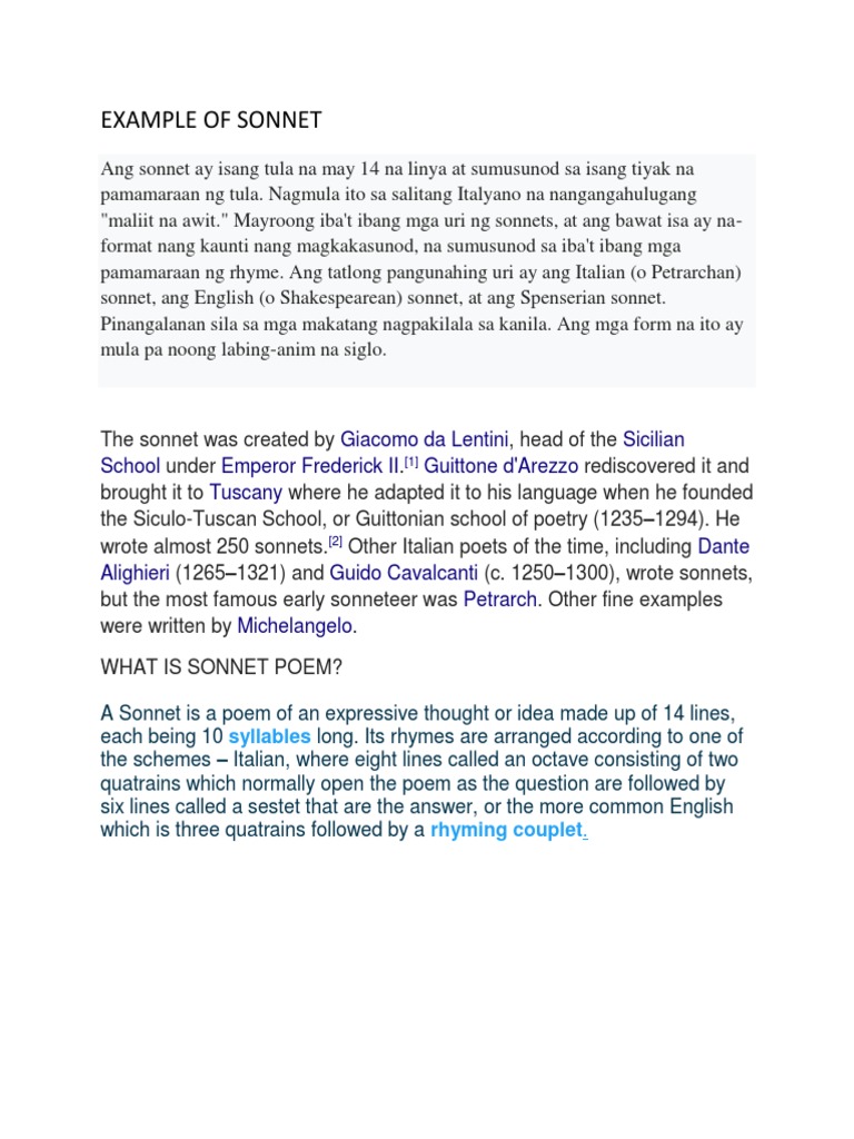 Example of Sonnet | PDF | Sonnets | Rhyme