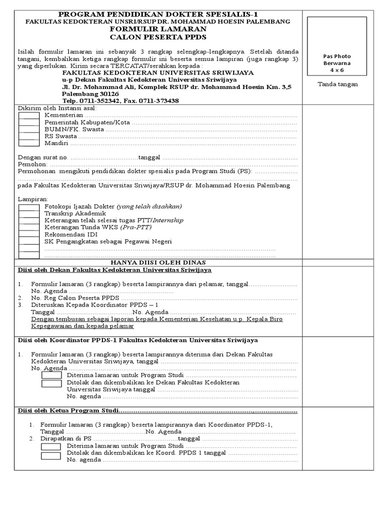 Program Pendidikan Dokter Spesialis-1 Formulir Lamaran Calon Peserta Ppds | PDF | Karier ...