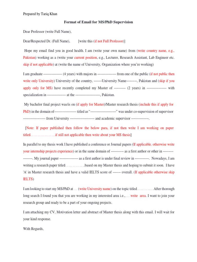 Email Template for PhD Supervision | PDF | Thesis | Doctor Of Philosophy